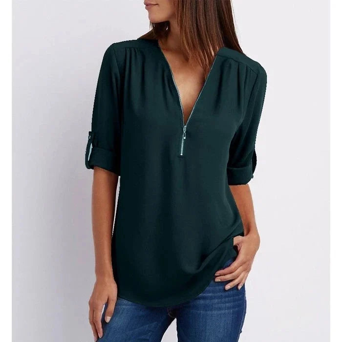 Marta | Plus Size Blouse à manches 3/4 en vrac avec fermeture éclair ...